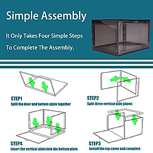 Reitu 3 Pack Shoe Storage Boxes, Clear Plastic Stackable Shoe Organizer Bins, Side Opening Sneaker Holder Containers For Men/Women sneaker Fit up to US Size 13 (Black)