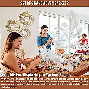 Seagrass Hanging Woven Wall Baskets Set of 3 - Boho Farmhouse Handcrafted & Unique Wicker Wall Art Decor for Living Room, Dining Room, Bedroom