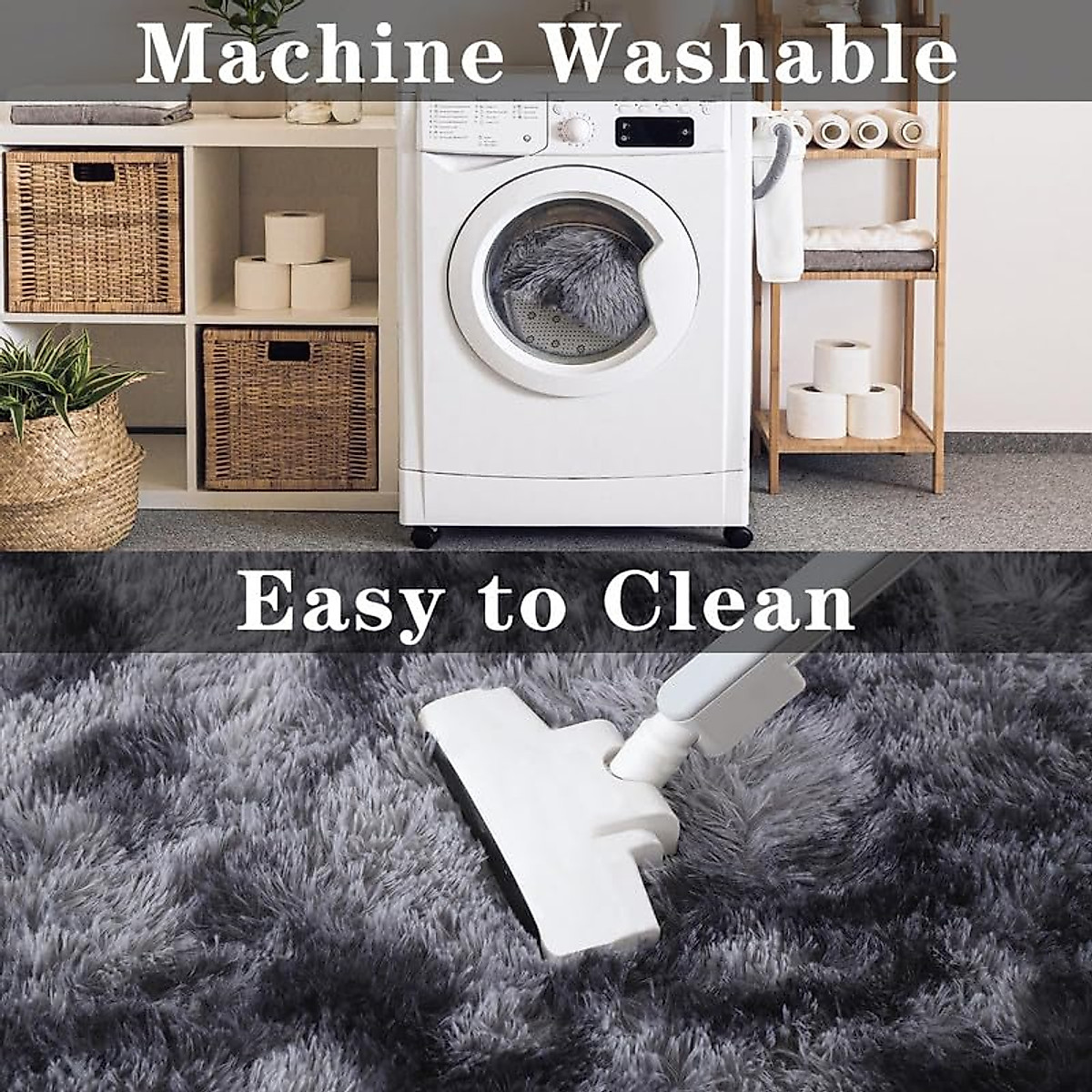 ConCus-T Dark Grey Round Area Rugs Fluffy Circle Rug Shag Round Rugs for Bedroom Living Room Non-Slip Faux Fur Plush Area Rug Kids Teen Exquisite Room Decor, Tie-Dye Dark Grey, 4x4 Feet