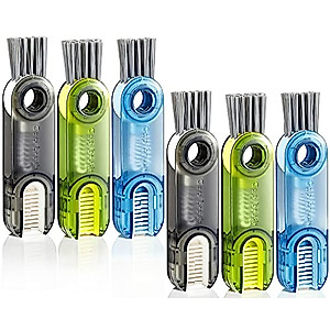 6 Pack 3 in 1 Multifunctional Gap Cleaning Brush Tiny Bottle Cup Lid Detail Brush Mini Crevice Cleaning Brush Multipurpose Straw Cleaner Brush for Home Kitchen Cleaning (3 Colors)