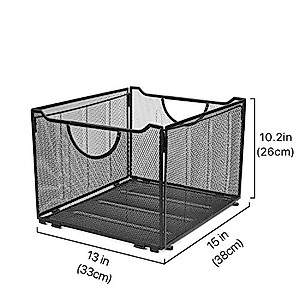 Flexzion File Folder Box (2 Pack) Metal Mesh Filling Holder Rack for Hanging Legal Letter Size Folders, Storage Basket with Handle, Collapsible Container Bin, Foldable Crate for Desktop Home Office