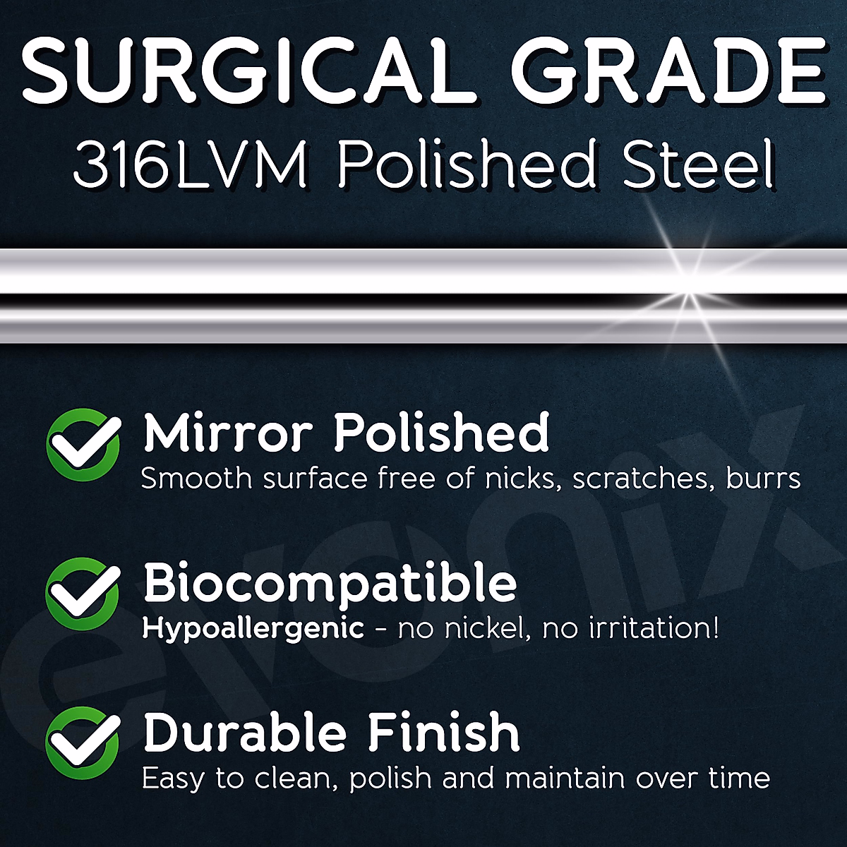 Evonix 2pc 20g Surgical Stainless Steel Nose Bone Flat crystal AB Aurora Borealis Straight Pin Bar Stud