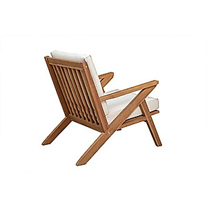 Patio Sense 62969 Oslo Wooden Armchair Cream Colored Cushion Artfully Angled Arms Modern Scandinavian Collection Indoor Outdoor Furniture
