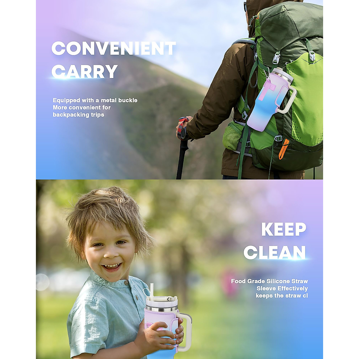 Water Bottle Holder for Stanley Cup with Strap,Tumbler Accessories for Stanley 40 oz,Anti Drop and Leakage,Suitable for Sports and Outdoor Use（Blueberry Ice Cream）(Cup Not Included)