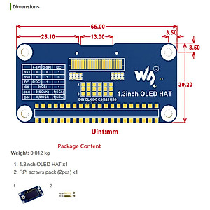 1.3inch 128x64 OLED Display HAT for Raspberry Pi 4 3 Jetson Nano SPI/I2C Interface with Embedded Controller @XYGStudy