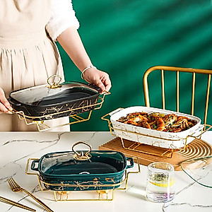 WCCCW Ceramics Chafing Dish Buffet Set, Marble Finish Chafing Dish, Rectangular Chafers for Buffet/Weddings/Parties/Banquets/Catering Events,Black,B