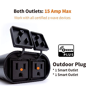 Outdoor Z-Wave Plus On/Off Light and Appliance Plug, 1 On/Off Outlet+ 1 Alway On Outlet, Zwave Hub Required, Works with SmartThings, Wink, Alexa (ZW96)