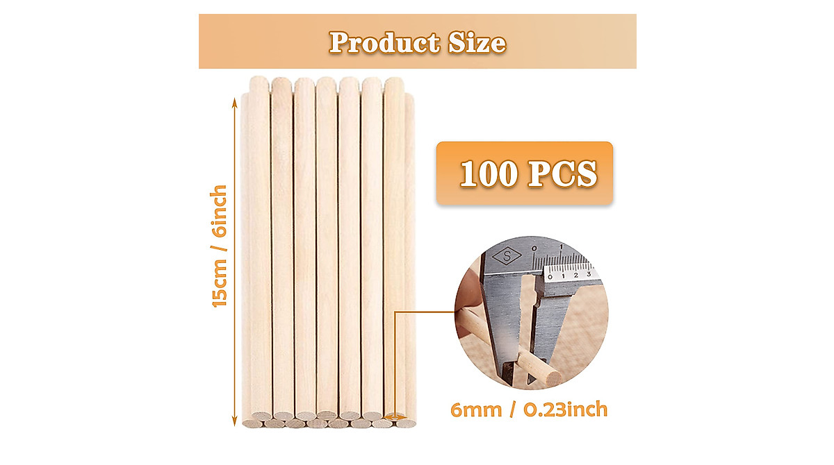 Quality Wooden Dowel Rods for Crafts - 100 pcs Set