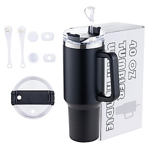 Xereizo 40 oz Tumbler with Handle and Straw, Leak Proof Stainless Steel Insulated Travel Coffee Tumbler Cups Lid and Straw, Iced for 40 Hours Cupholder Friendly Water Bottle Mug, Black