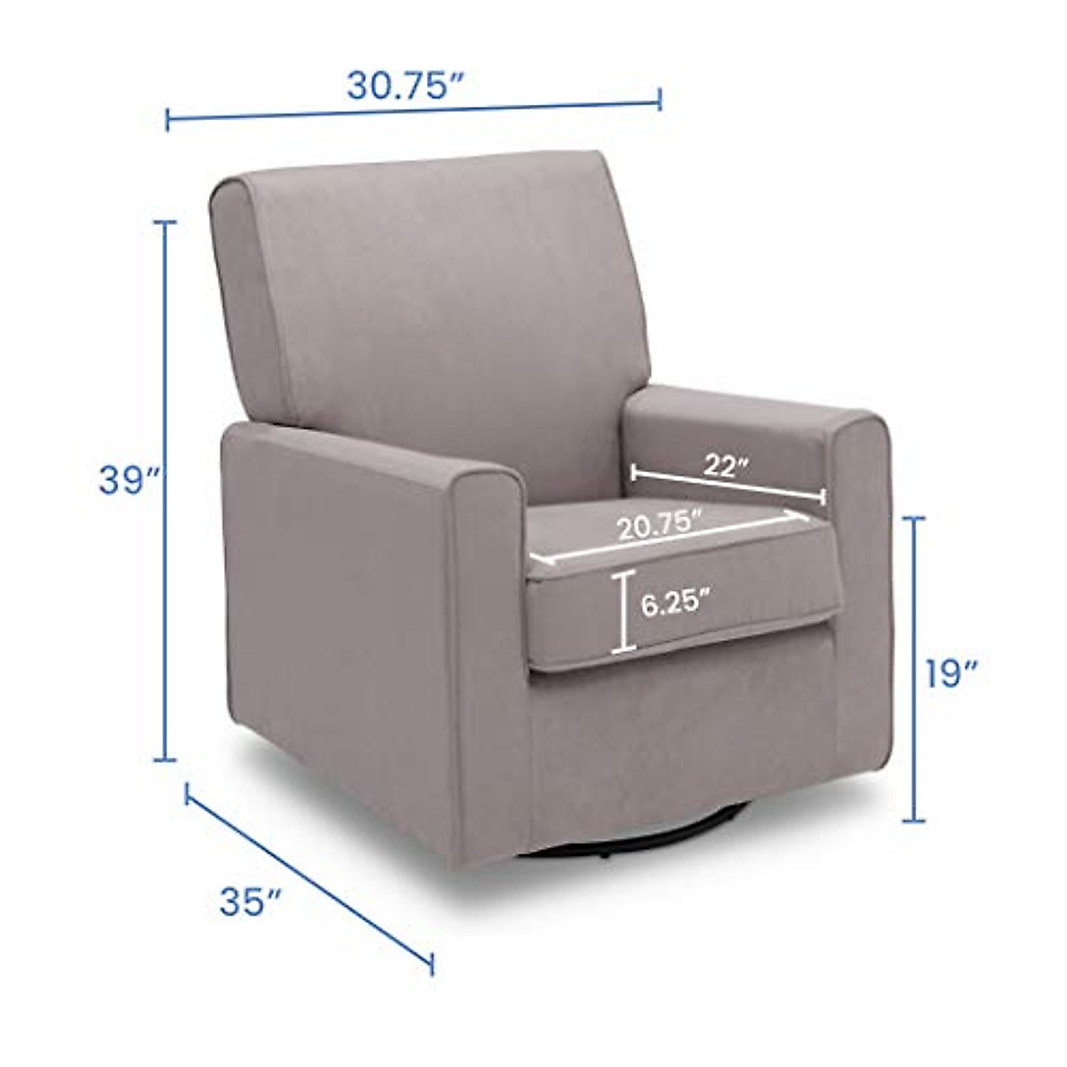 Delta Children Ava Nursery Glider Swivel Rocker Chair, Dove Grey