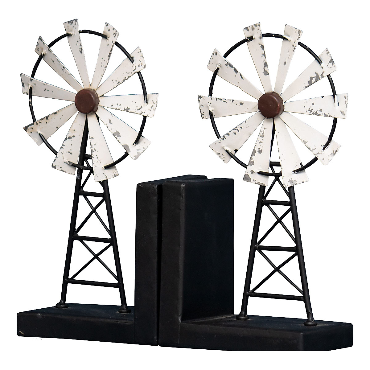 Foreside Home & Garden White Set of 2 Metal Windmill Bookends