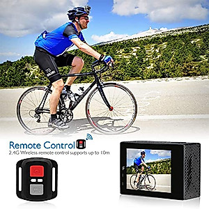 AKASO Brave 4 4K 20MP WiFi Action Camera Ultra HD with EIS 30m Waterproof Camera Remote Control 5X Zoom Underwater Camcorder with 2 Batteries and Helmet Accessories Kit Support External Microphone