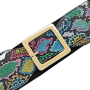 CHIC DIARY Elastic Waist Belt for Women Colorful Snakeskin Wide Cinch Belt Stretchy Waistband