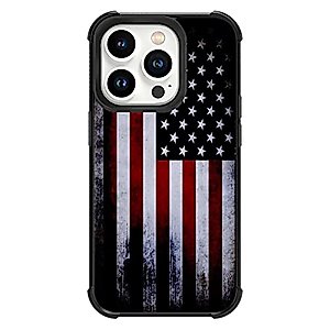 Tnarru Compatible with iPhone 14 Pro Case American Flag Pattern Hard PC Back and Soft TPU Sides Scratchproof Shockproof Protective Case for iPhone 14 Pro -Black