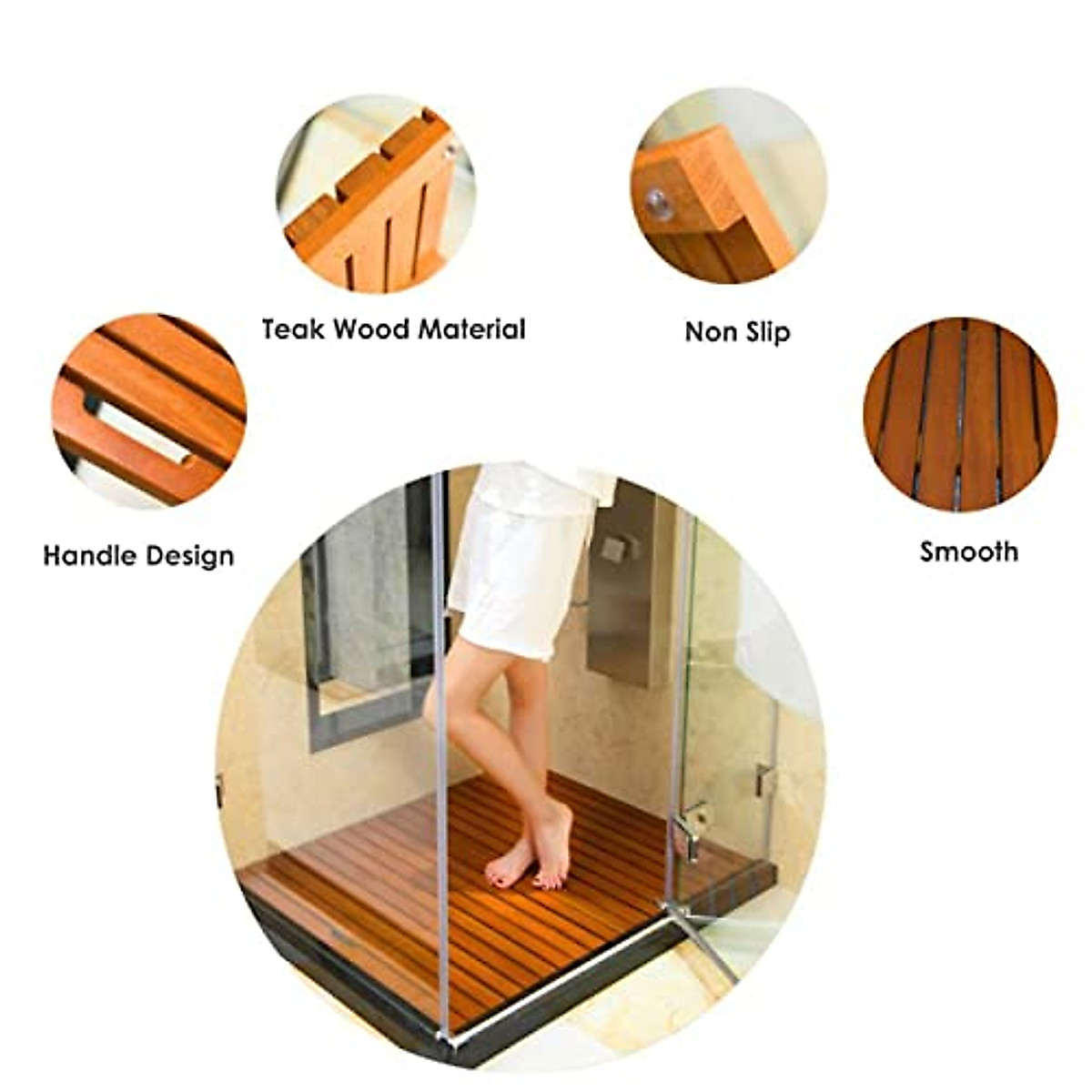SRNSAEB Wood Bath Mats for Bathroom Floor, Non Slip Wooden Bathmat for Shower, Bathtub, Sauna, Hot Tub, Spa, Portable Front Door Mat (Size : 60x70x4.3cm(23.6x27.6x1.7in))