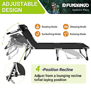 FUNDANGO Widen Lounge Chair for Adults, Adjustable 4-Position Reclining Folding Chaise Lounge Chair with Pillow for Camping, Outdoor, Beach, Pool, Patio, 2 Pack