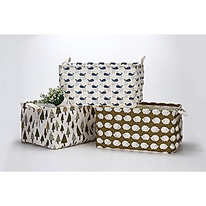 Sea Team 16.5" x 11.8" x 9.8" Square Natural Linen & Cotton Fabric Storage Bins Shelves Storage Baskets Organizers for Nursery & Kid's Room (Whale)