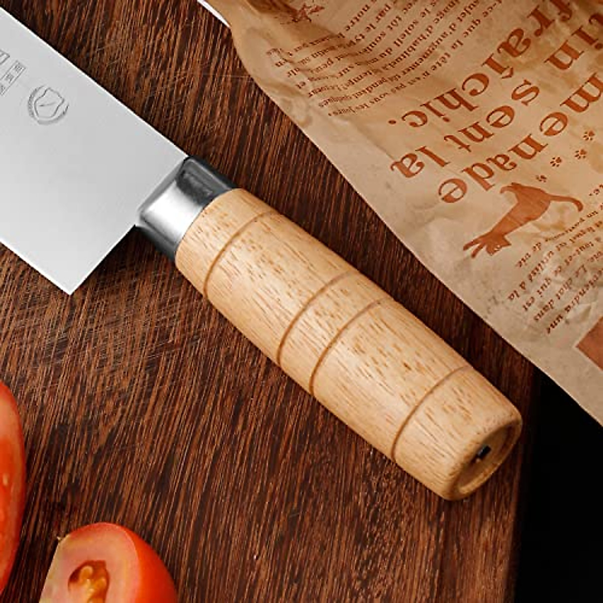GAINSCOME Stainless Steel Chinese Chef's Knife Sharp Cleavers Slicing Knife Peking Duck Knife Beech Handle Watermelon Fruit Knife