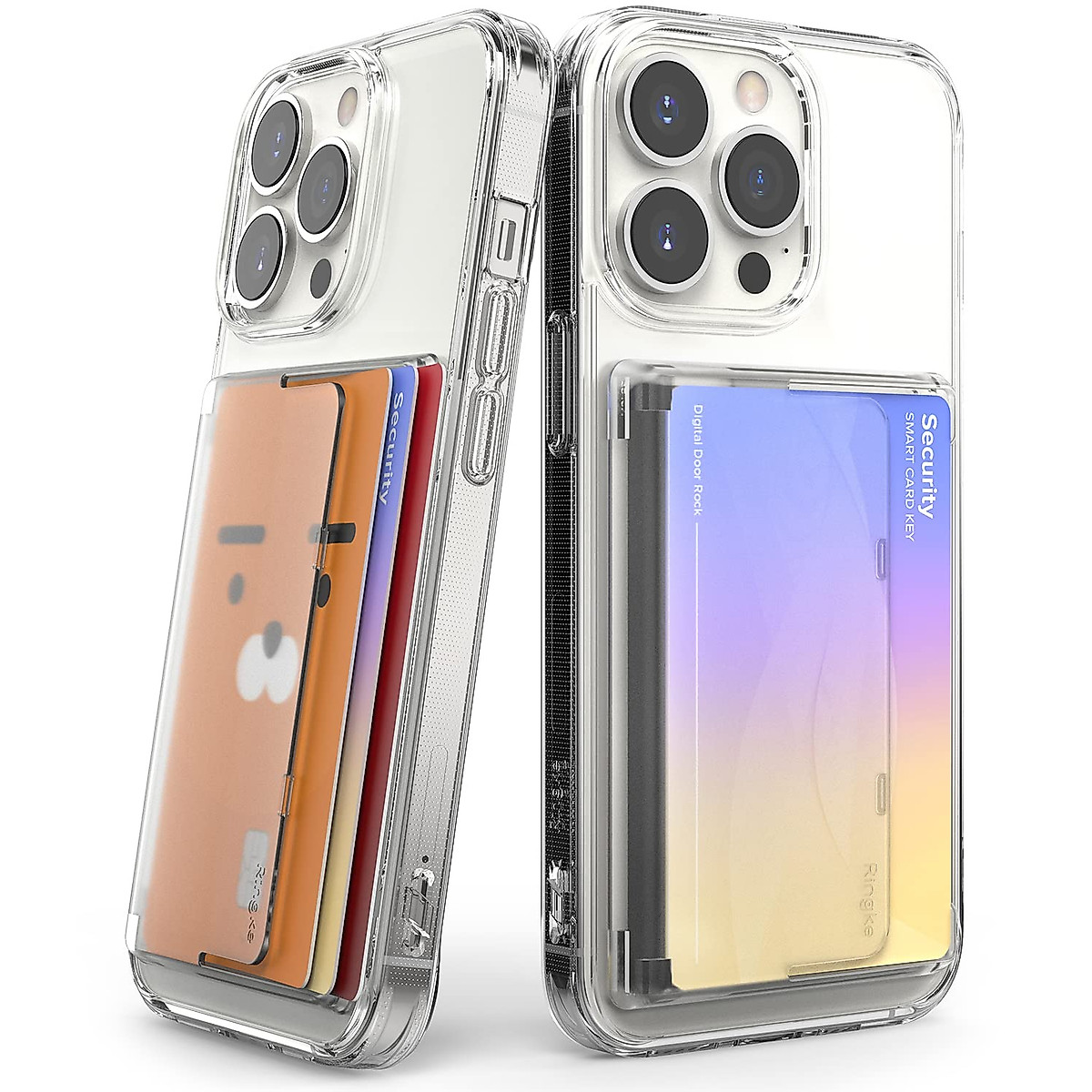 Ringke Side Slot Card Holder for Phone Case, Business Card Holder for Women, Men, ID Credit Card Holder Stick on, Phone Wallet Compatible with iPhone, Galaxy, and Pixel - Clear Mist (2 Pack)