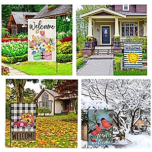 Doncida 12pcs Seasonal Garden Flags Set Double Sided Burlap 12x18 Inch Welcome Spring Summer Freedom Holidays Garden Flag, Small Yard Flag for Outdoor Decorations
