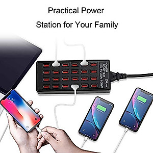 24-Port 100 watt (20 A) USB Charging Station, Home Desktop USB Fast Charger, Multiple USB Desktop Chargers, Suitable for Hotels, Shops, Schools, Shopping malls and Travel