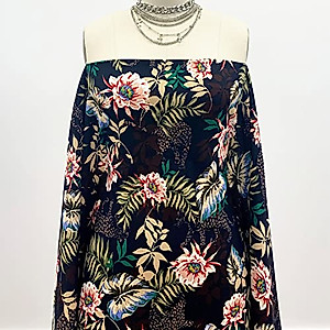 Texco Inc Printed Techno Scuba Knit Medium Flowers/Animal Pattern/Poly Spandex Crepe Stretch Fabric DIY Project, Dark Navy Blush Moss 10 Yards