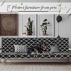 Newwiee 4 Pcs Patio Stretch Sofa Cushion Covers Moroccan Pattern Outdoor Cushion Covers Replacement Patio Furniture Cushion Couch Slipcovers Chair Seat Cover Soft Flexibility Protector (Black)