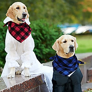 2 Pack Cotton Bandanas Handkerchiefs Scarfs Triangle Bibs - Outdoor Dog Scarf Washable Cotton Checkered Pet Bandanas for Small Medium Large Dogs (Red & Blue)