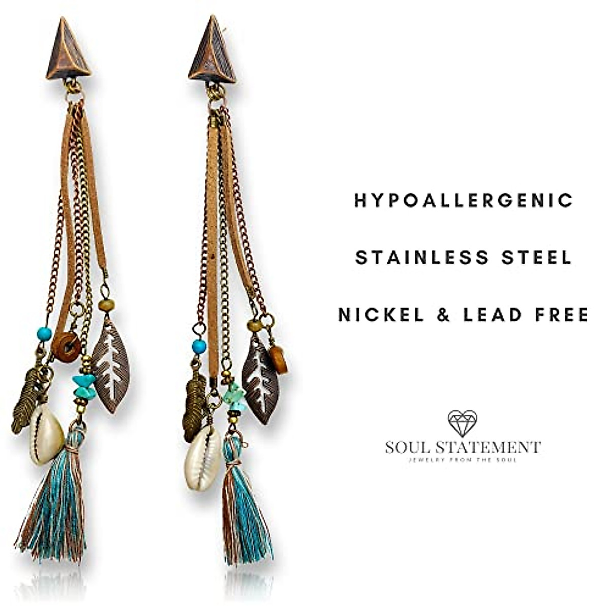 Women's Bohemian Leather Tassel Long Drop Earrings Stone Charms