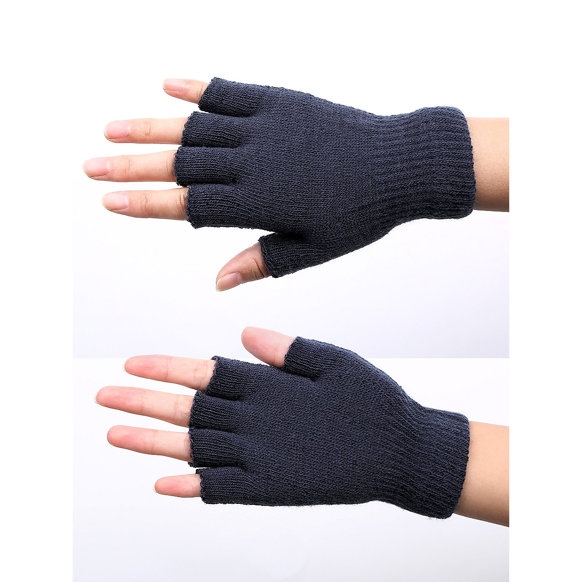 SATINIOR 2 Pair Unisex Half Finger Gloves Winter Stretchy Knit Fingerless Gloves in Common Size
