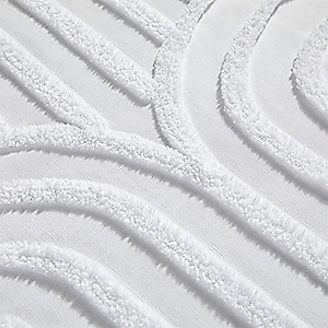 Estmy Boho White Tufted Shower Curtain Sets with Hooks, Simple Modern Chic Cute Rainbow Shape Chenille Stripe Cotton Fabric Shower Curtain Bathroom Decor, Heavy Duty/Water Repellent/Washable