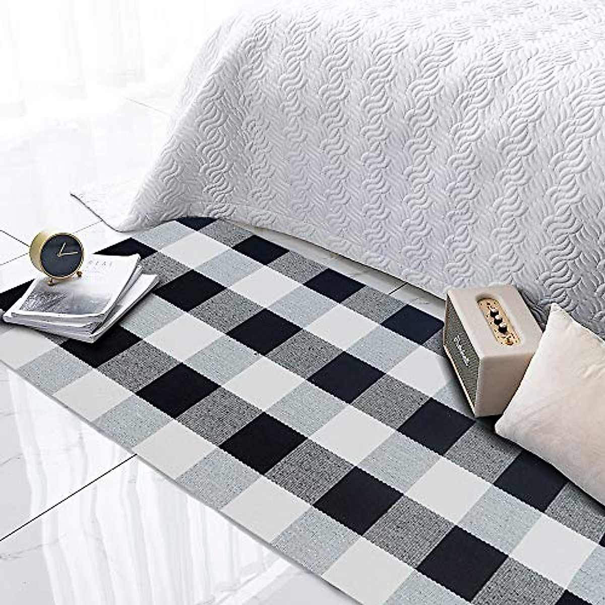 Asrug Buffalo Plaid Rugs Black and White Checkered Rug Washable Door mat Throw Rug for Front Porch, Kitchen, Bathroom, Entry Way (27.5“x43.3'', Black & White)