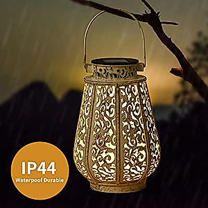Kurala Solar Lantern Outdoor, 2 Pack Retro Metal Solar Lights Outdoor Waterproof with Handle, Warm White LED Solar Garden Lights for Fence Patio Pathway Yard