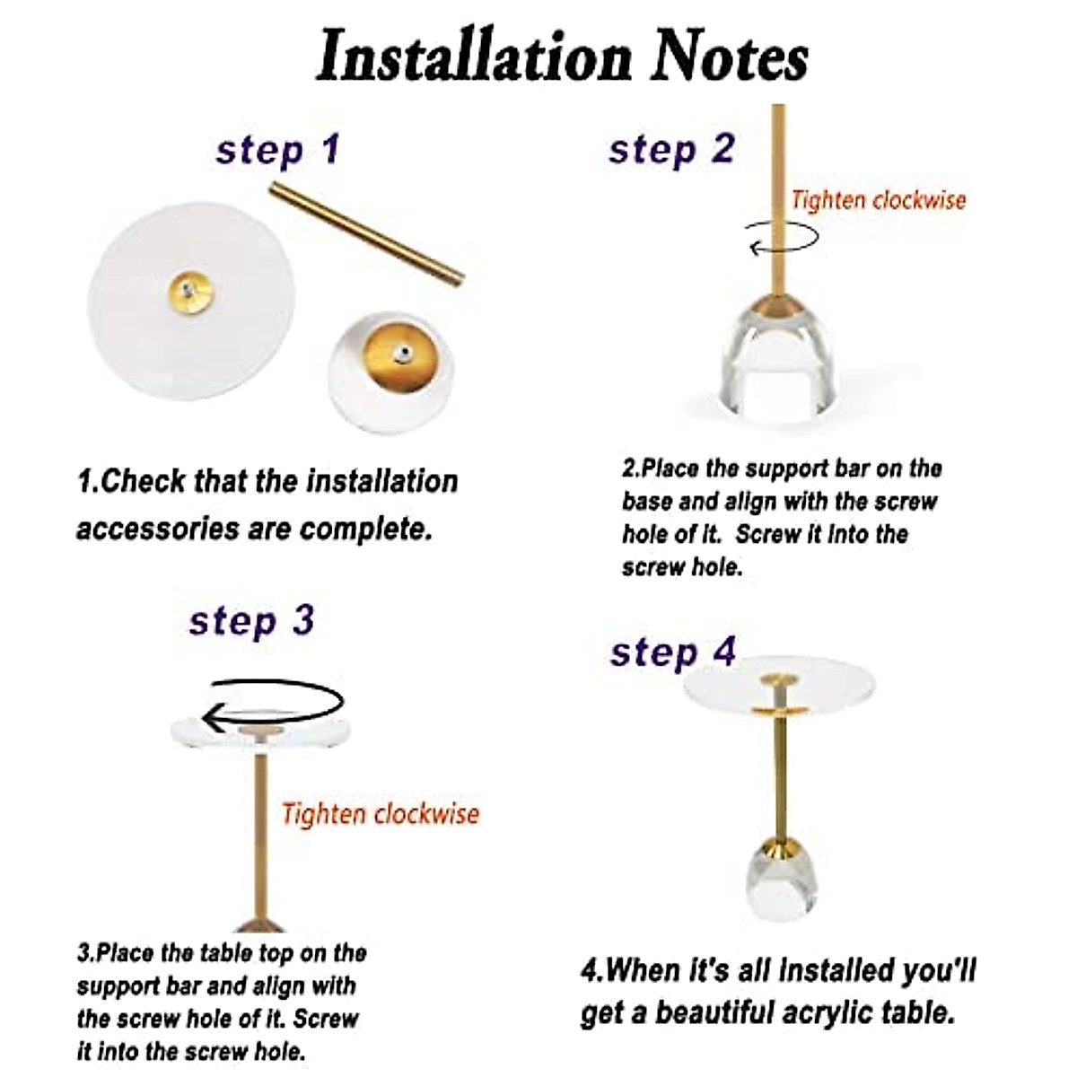 TPZLRN Acrylic End Table, Acrylic Side Table,Clear Round Side Table with Brass-Colored Metal Support Rod for Office Living Room Bedroom, Easy Assembly