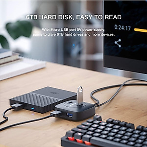 Eswmc 4-Port USB 3.0 Hub Long Cable, USB Hub with 4 ft Extended Cable with Power Supply Port[Charging Not Supported] for MacBook, Mac Mini, iMac, Surface Pro, XPS, PC, Flash Drive, Mobile HDD