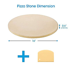 Unicook 16 Inch Round Pizza Baking Stone, Heavy Duty Cordierite Pizza Stone for Oven and Grill, Thermal Shock Resistant, Ideal for Baking Crisp Crust Pizza, Bread and More, Includes Scraper