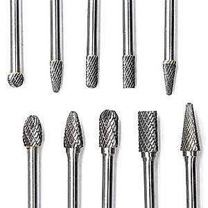 Carbide Burr Set JESTUOUS 1/4 Inch Shank Diameter Double Cut Tungsten Carbide Cutting Burrs Rotary Files Bits for Die Grinder Metal Grinding Woodworking Drilling Carving,10pcs
