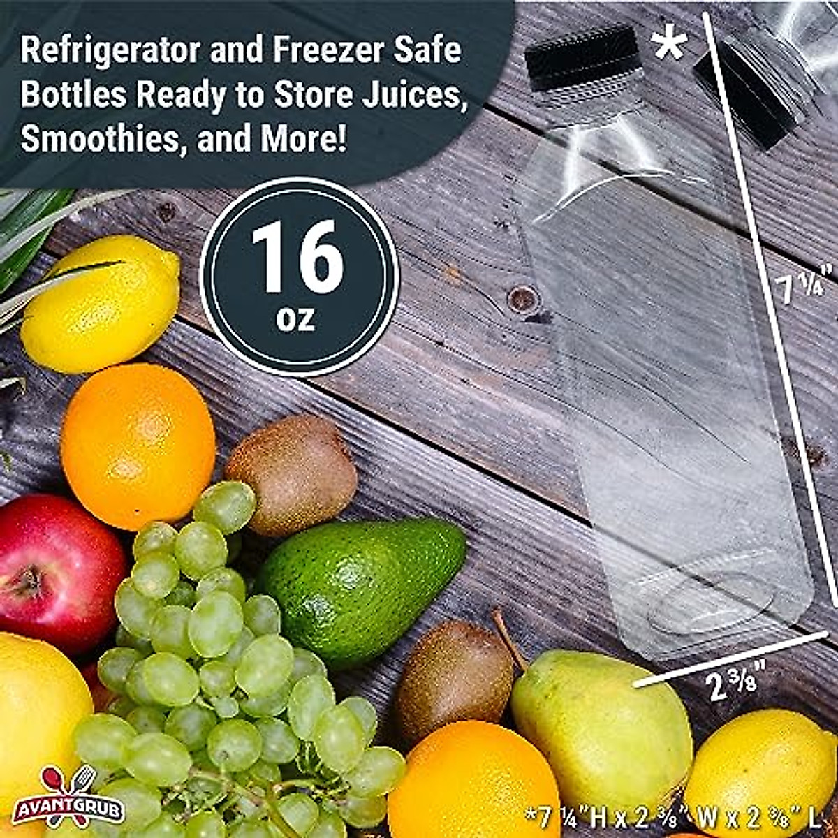 Professional Grade Empty 16.9 Oz Plastic Juice Bottles with Black Caps 20 Pk for Orange, Apple, Cranberry and Other Fruit Juices, Smoothies or Beverage Blends. Reusable PET Drink Juicing Container.