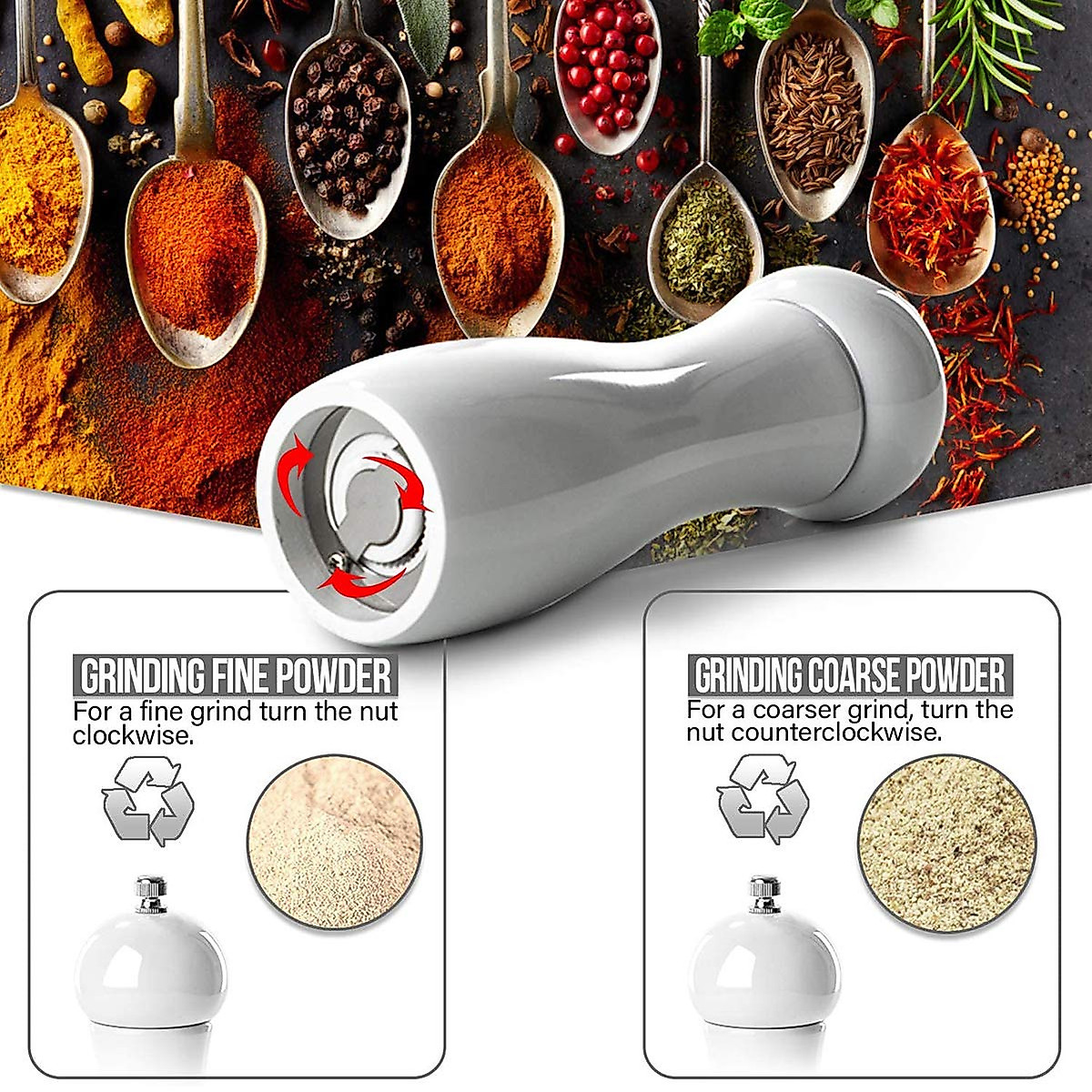 Pepper Grinder, Salt and Pepper Grinder, Salt Grinder, Elegant Wood Salt and Pepper Mill, Ceramic Grinder Core, Refillable Manual Spice Mill Adjustable Coarseness Salt Pepper Grinder