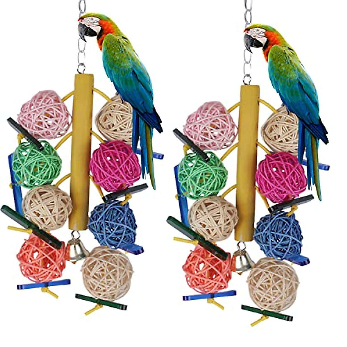 Messar 2 Pack Bird Chew Toys with Bells for Parrots Lovebirds Hanging Cage Toy