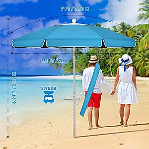 Portable Beach Umbrella for Sand: 7FT Arc Length 6.5FT Diameter Outdoor Umbrella with Anchor Heavy Duty and Adjustable Tilt Pole - UV 50+ Windproof Beach Umbrella with Carry Bag for Beach, Patio, Garden