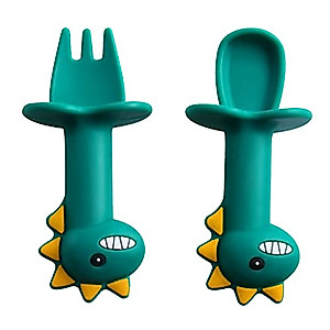 Baby Teething Toys Baby Teethers for Babies 0-6 Months 6-12 Months Infants (Dark Green, Dino Spoon Set)