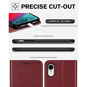 TUCCH Case Wallet for iPhone XR, Kickstand RFID Blocking Credit Card Slot PU Leather Folio Phone Cover with Wireless Charging [Shockproof TPU Shell] Compatible with iPhone XR 6.1, Dark Red