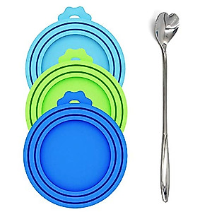 Comtim Pet Food Can Lids, Silicone Can Lids Covers for Dog and Cat Food, Universal Size Fits All Standard Size Dog and Cat Can Tops (3 Pack & Spoon, Multi-Colored)
