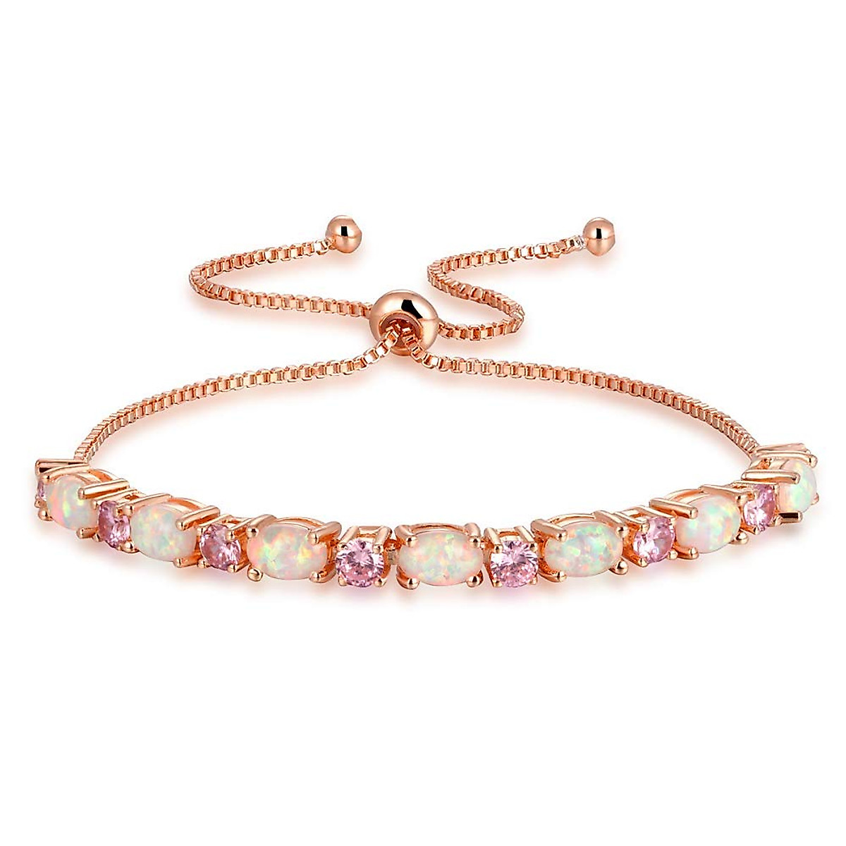 CiNily Rose Gold Plated Bracelet-Ajustable Sparkling Cubic Zirconia Pink Opal Bracelet for Women Girls for Her