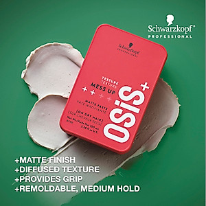 OSiS+ Mess Up – Matte Paste for long-lasting Medium Control, 3.38 oz – Pliable, Moldable Styling Paste with Carnauba Wax and Beeswax - Flexible Styling and Messy Hair Looks