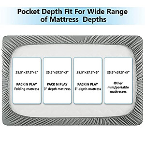 TILLYOU Cloudy Soft Pack and Play Sheet Quilted, Breathable Thick Play Yard Playpen Sheets, 39"x27"x5" Fit Mini/Portable Crib Mattress Pad Pack N Play Mattress Pad, Charcoal Gray