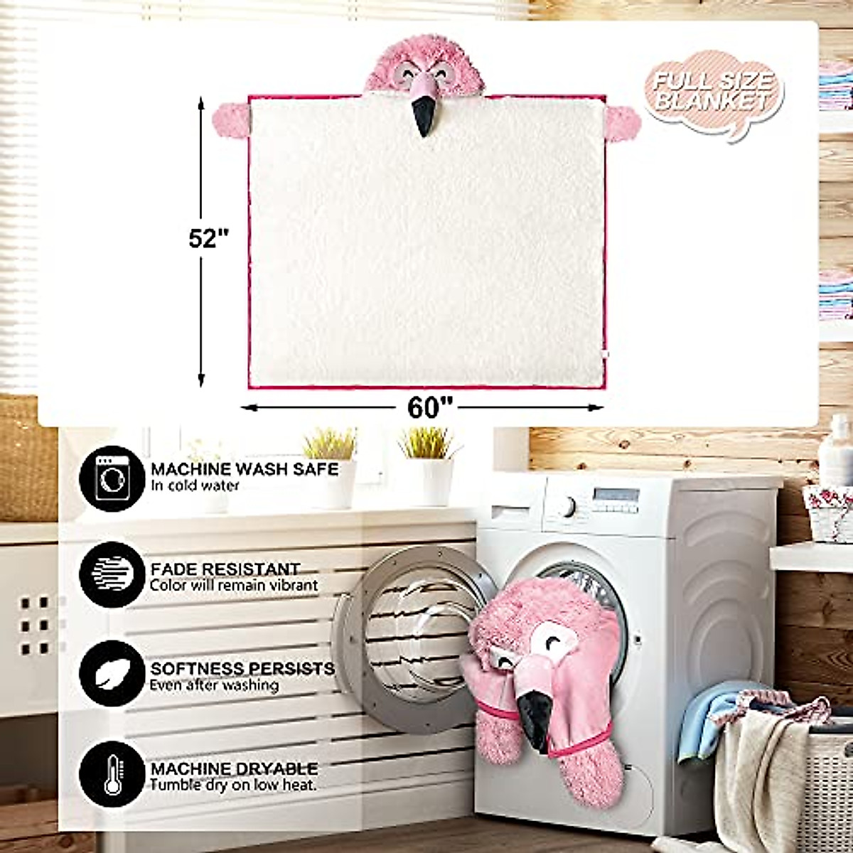 Flamingo Wearable Hooded Blanket for Adults – Pink Fuzzy Super Soft Warm Cozy Plush Flannel Fleece & Sherpa Hoodie Throw Cloak Wrap - Flamingo Gifts for Women Adults Girls and Kids