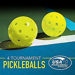 Franklin Sports Pickleball Paddle and Ball Set - (2) Fiberglass Pickleball Rackets + (4) X-40 Pickleballs - USA Pickleball (USAPA) Approved, Red/Yellow