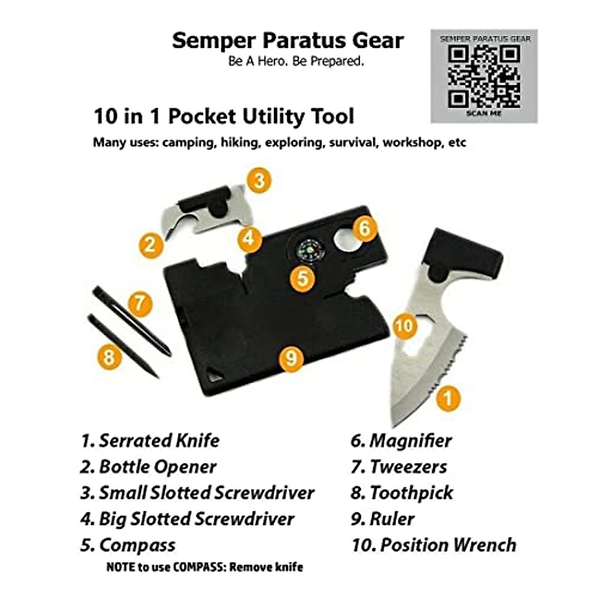 Semper Paratus Gear Gifts for men - 10 in 1 credit card size Multi Tool Pocket for everyday use - Home Work or Outdoors- Be a hero. Be prepared. (1 PAK)